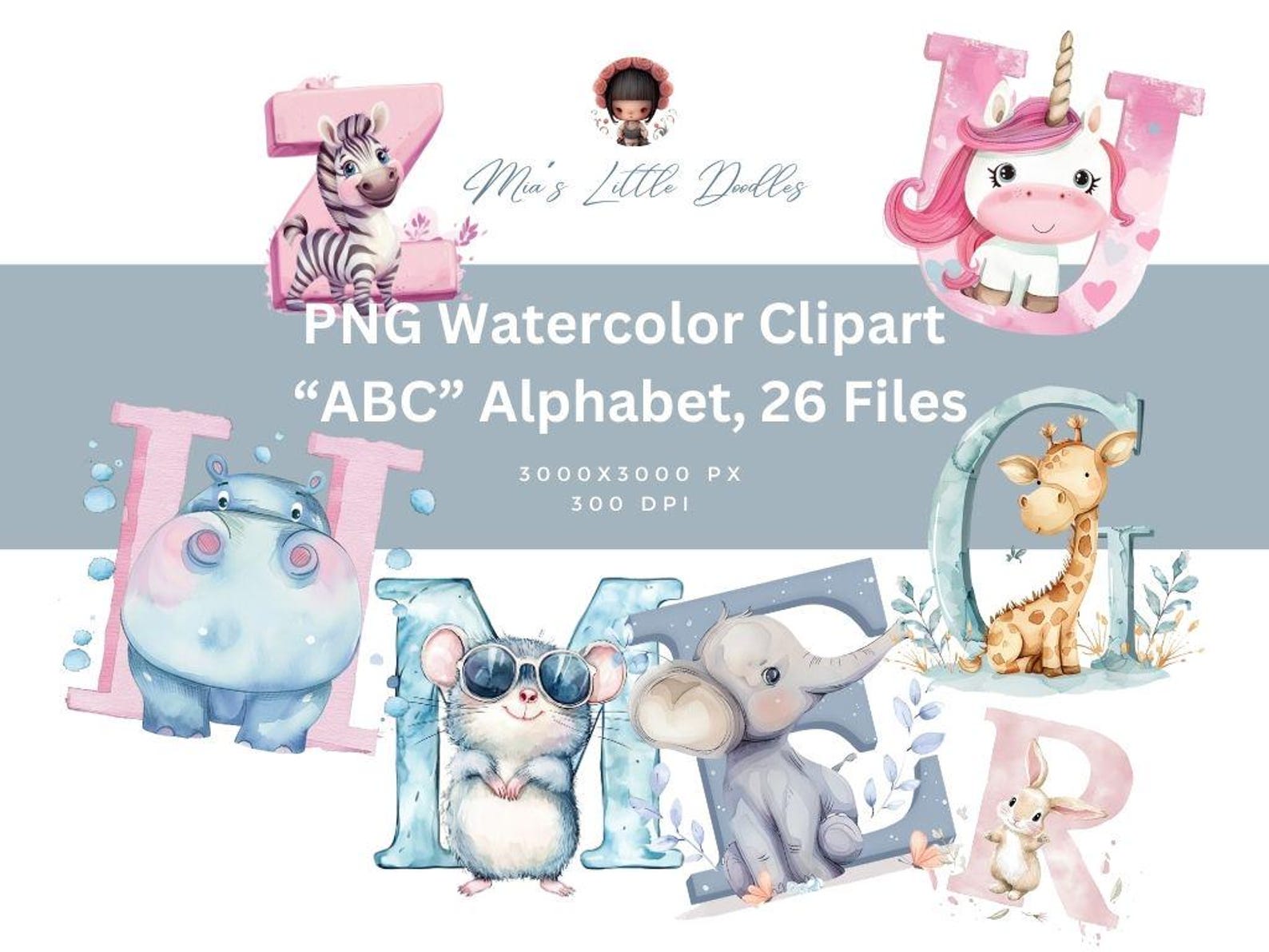 Watercolor Alphabet Animal Clipart, Alphabet Letter Clipart, Nursery ...