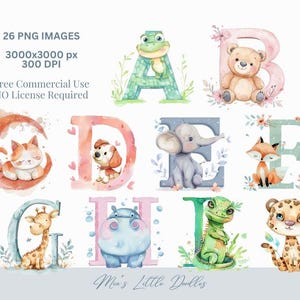 Watercolor Alphabet Animal Clipart, Alphabet Letter Clipart, Nursery ...