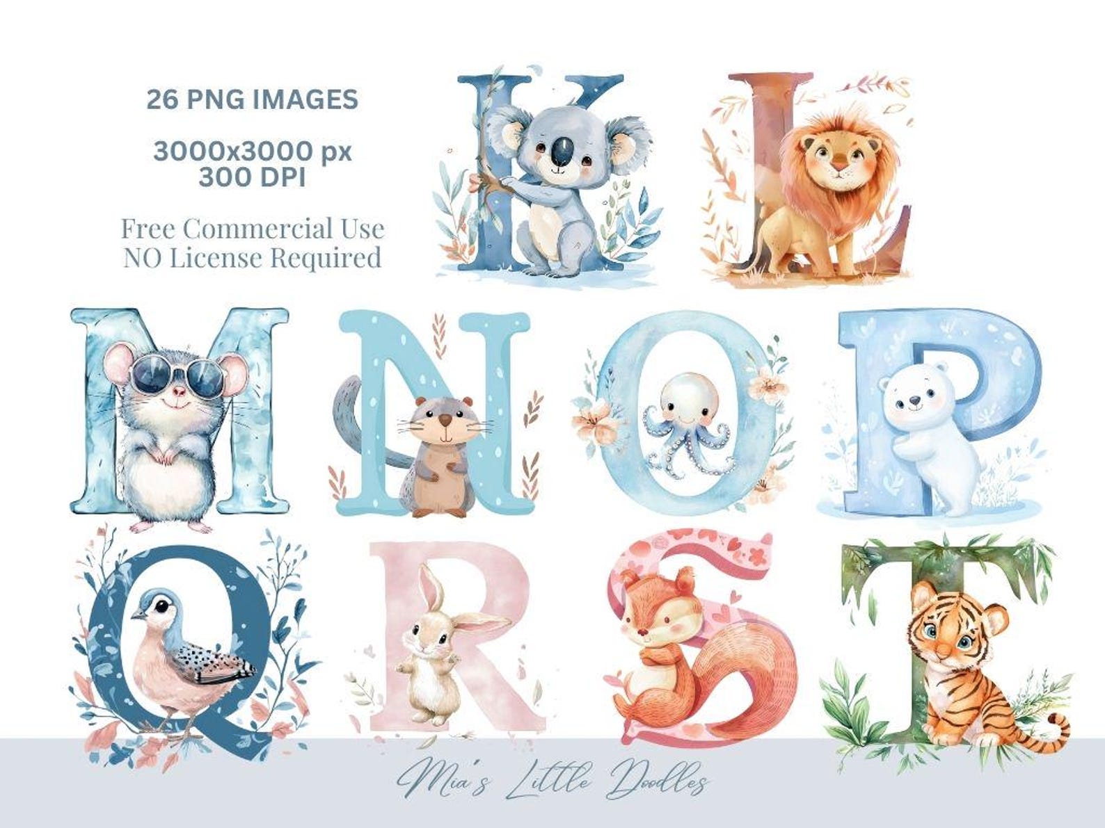 Watercolor Alphabet Animal Clipart, Alphabet Letter Clipart, Nursery ...