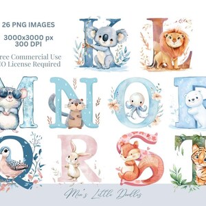 Watercolor Alphabet Animal Clipart, Alphabet Letter Clipart, Nursery ...