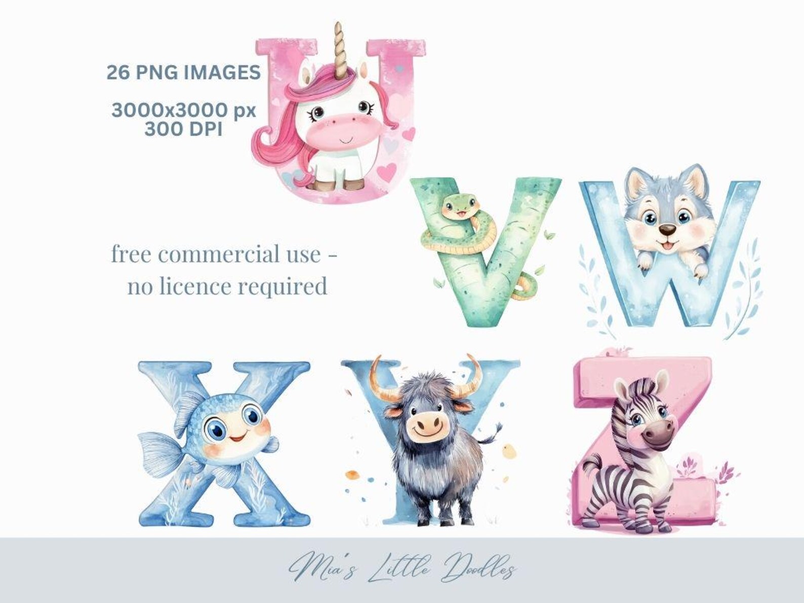 Watercolor Alphabet Animal Clipart, Alphabet Letter Clipart, Nursery ...