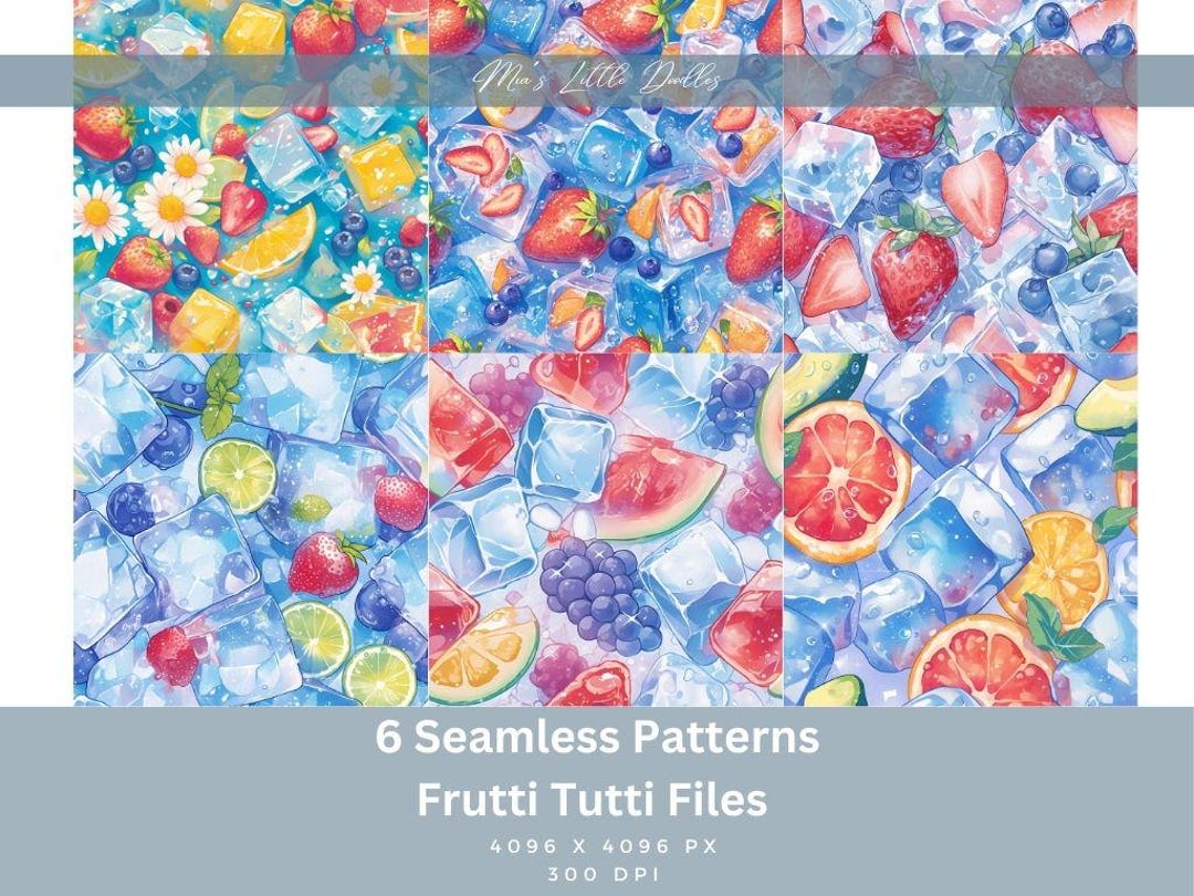 Kawaii Digital Paper Set, Fresh Fruit, Ice Cube Seamless Digital ...