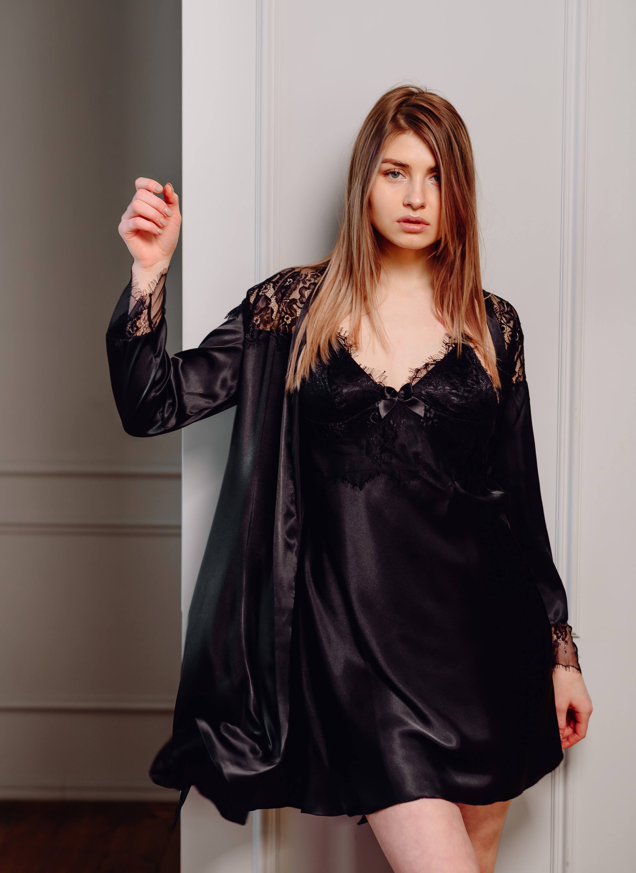 Nightgown and Robe Set Satin Nightgown and Robe Set Kimono Robe. Satin ...