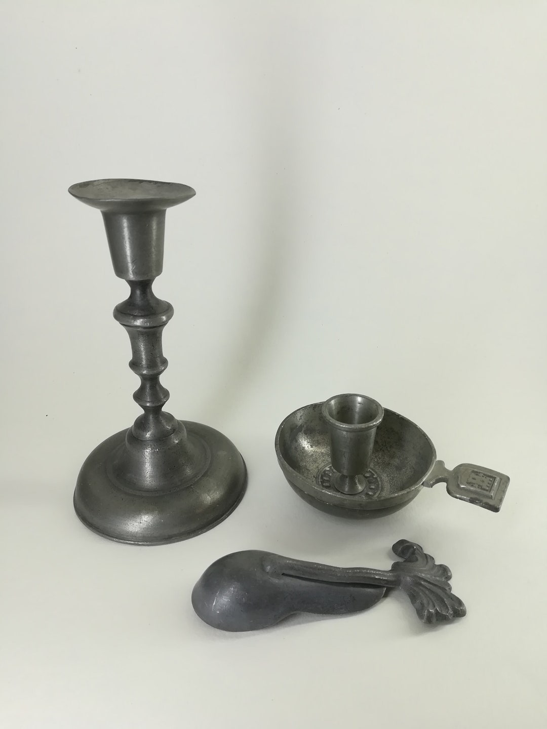 Candlesticks Set With Candle-snuffer, Tin Metal - Etsy