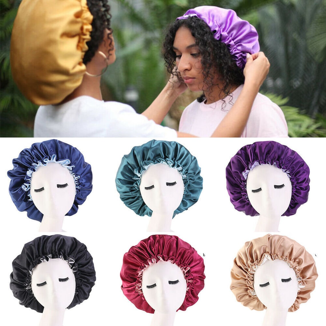 Silk Satin Sleep Cap Adjustable Elastic Drawstring Silk Bonnet for Your ...