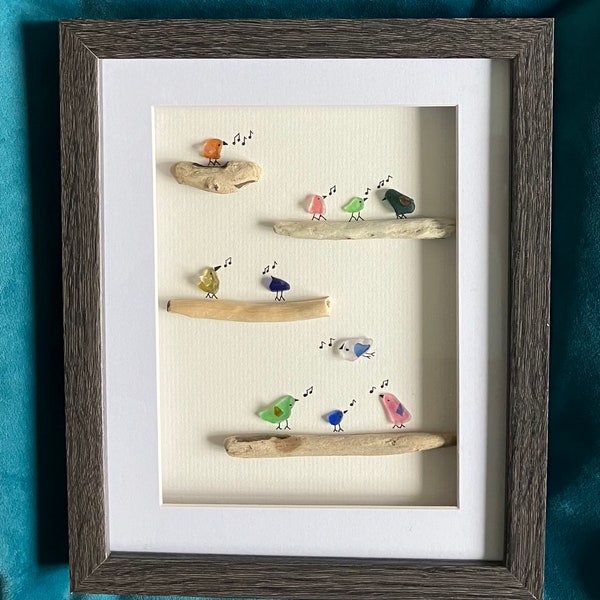 Sea Glass Birds on Branch - Etsy