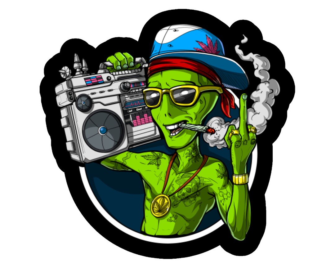 Alien Smoking Weed With Boombox Vinyl Sticker - Etsy