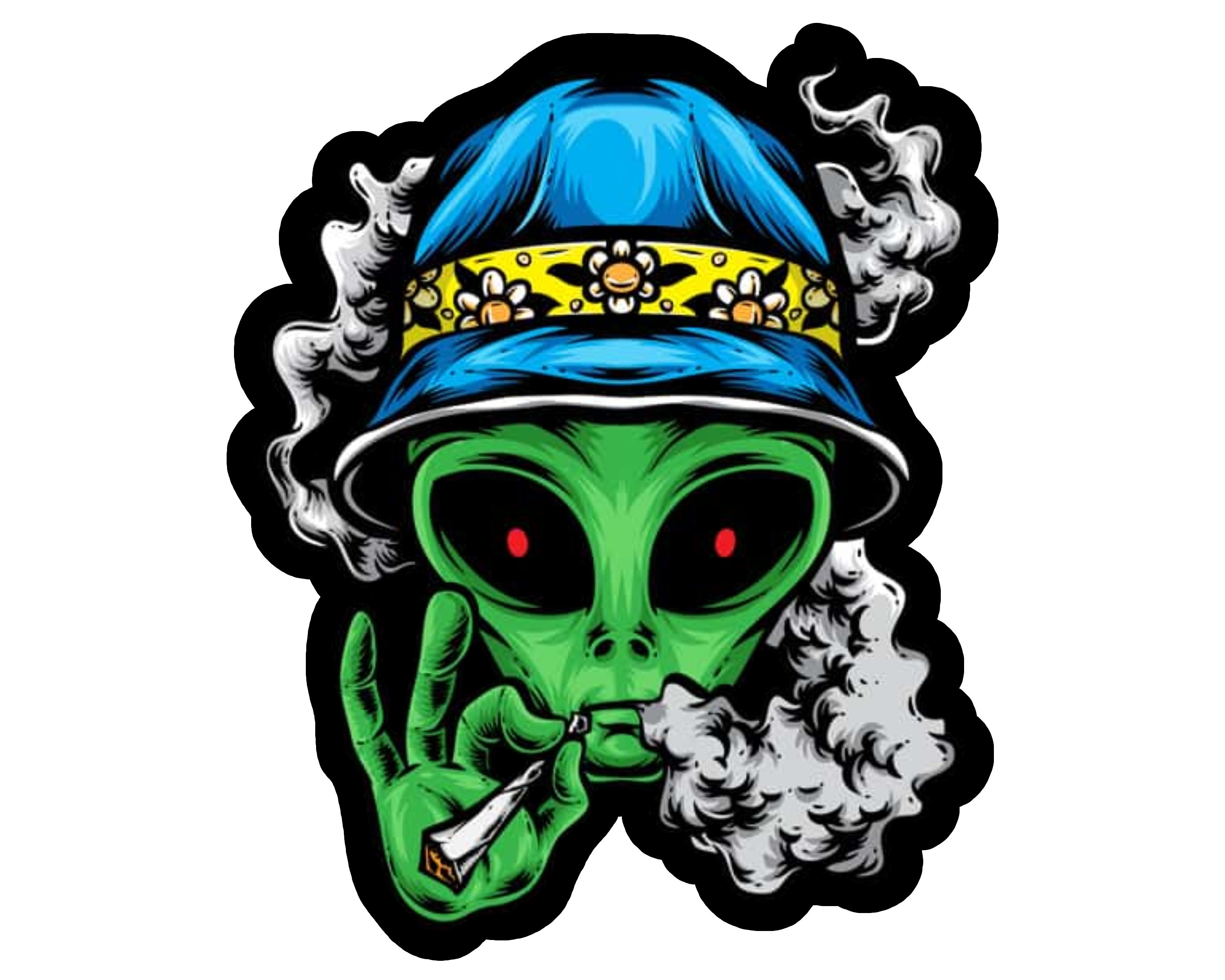 Alien Smoking Weed With Blue Hat Vinyl Sticker - Etsy