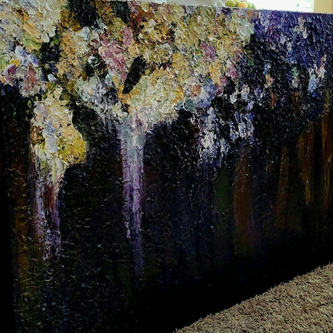 Academia Midnight Hydrangea Textured Floral Acrylic Painting on A ...