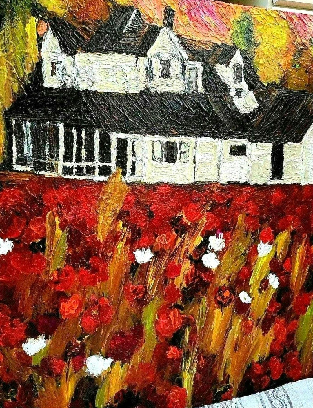 Original Lush and Dramatic Eye-catching Red Vibrant Landscapes Painting ...