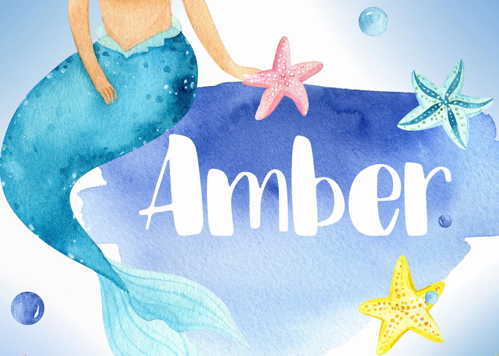 Watercolor Mermaid Wall Decals for Nursery: + Custom Name Sticker - Etsy 日本