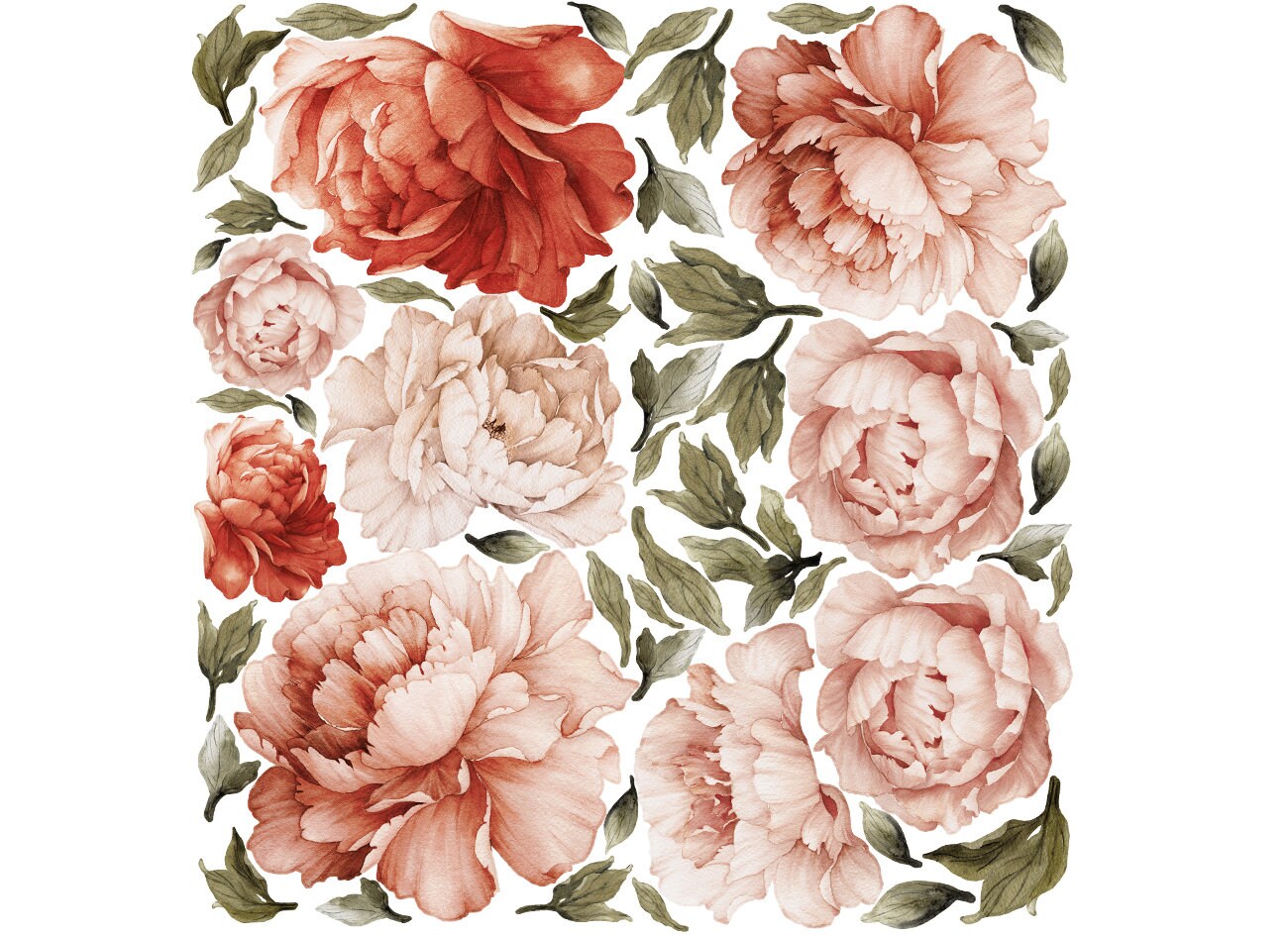 Large Peony Wall Decals – Removable Floral Stickers (blush & Terracotta ...