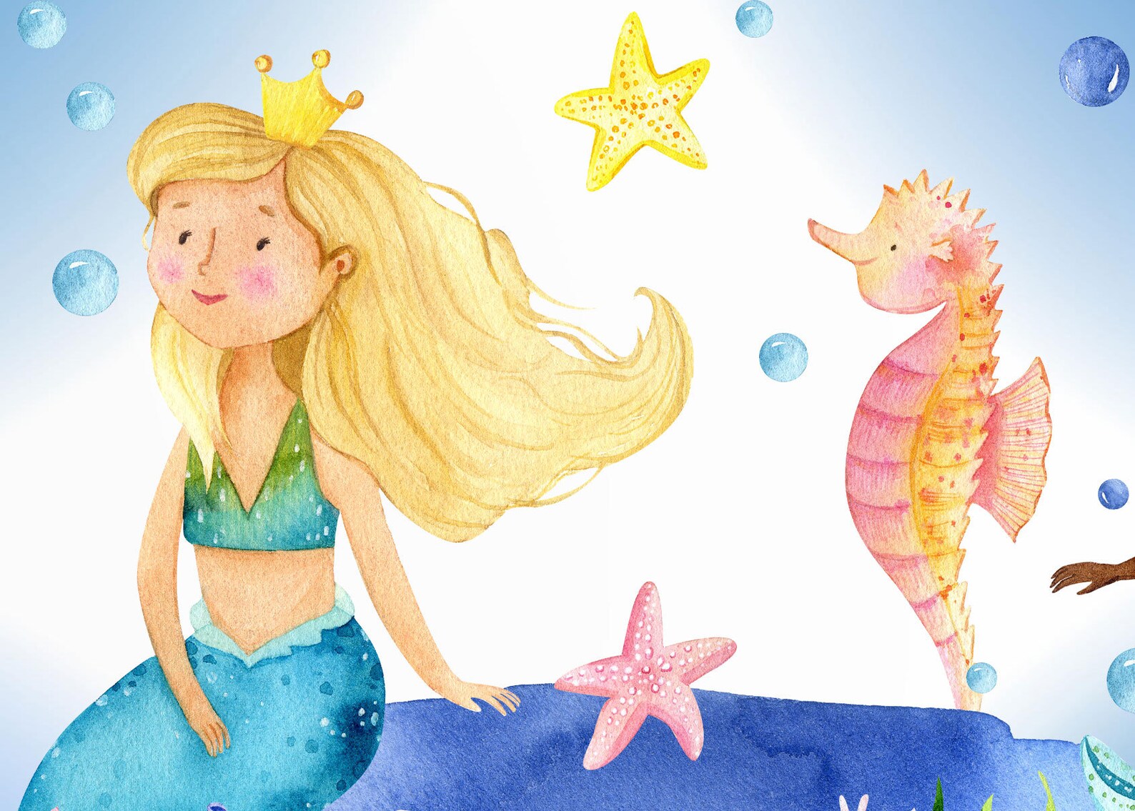 Watercolor Mermaid Wall Decals for Nursery: + Custom Name Sticker - Etsy 日本