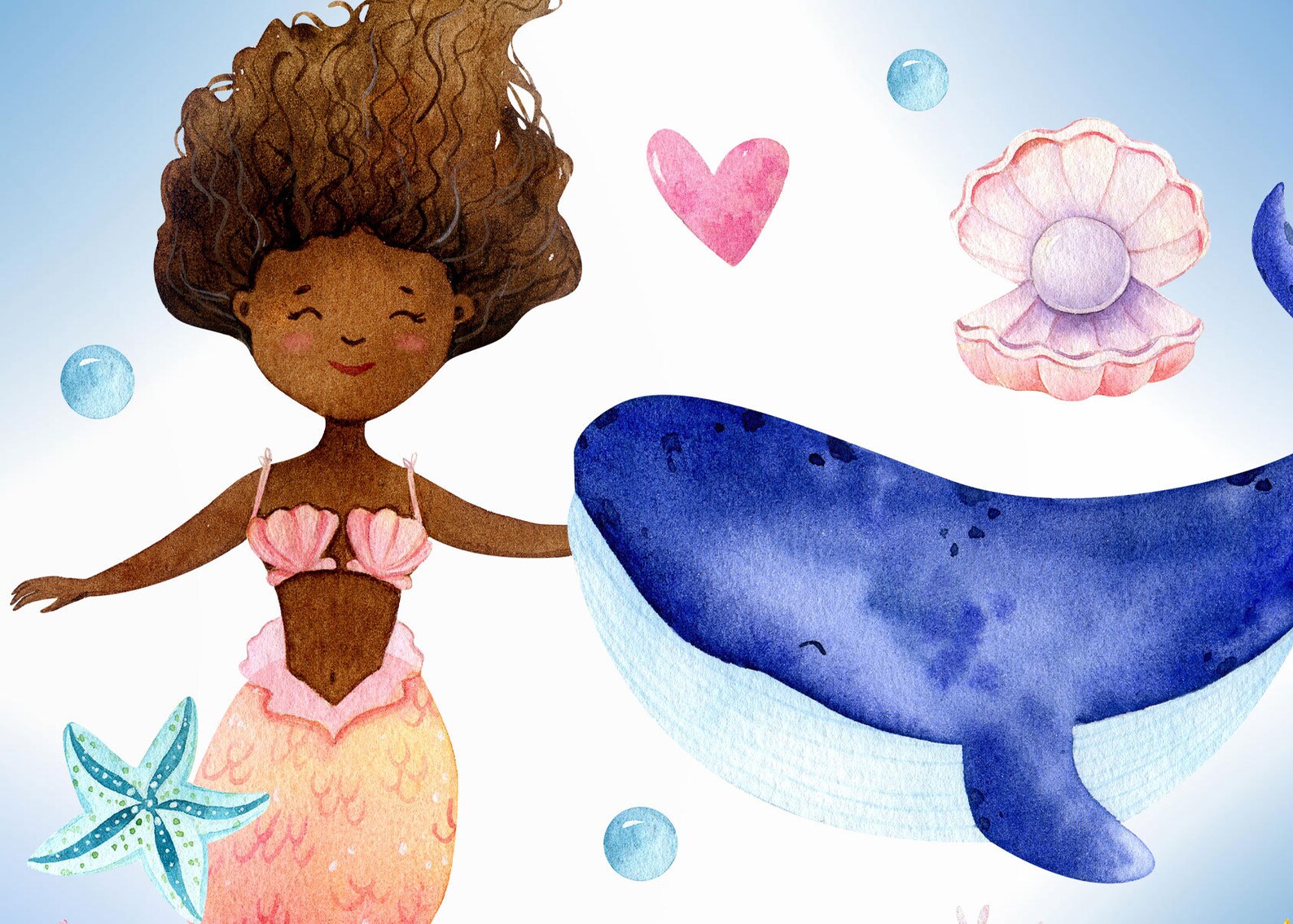 Watercolor Mermaid Wall Decals for Nursery: + Custom Name Sticker - Etsy 日本