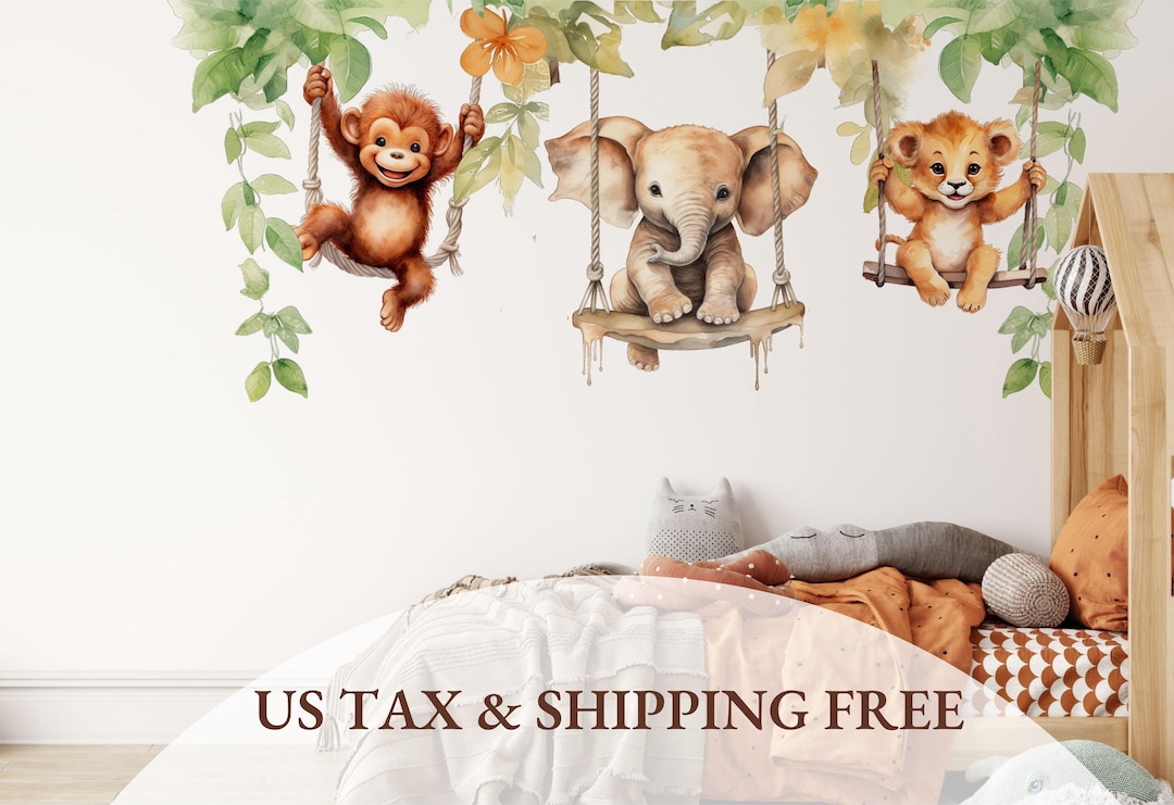 Nursery Wall Decals: Animals Wall Sticker, Safari Friends on Swing - Etsy