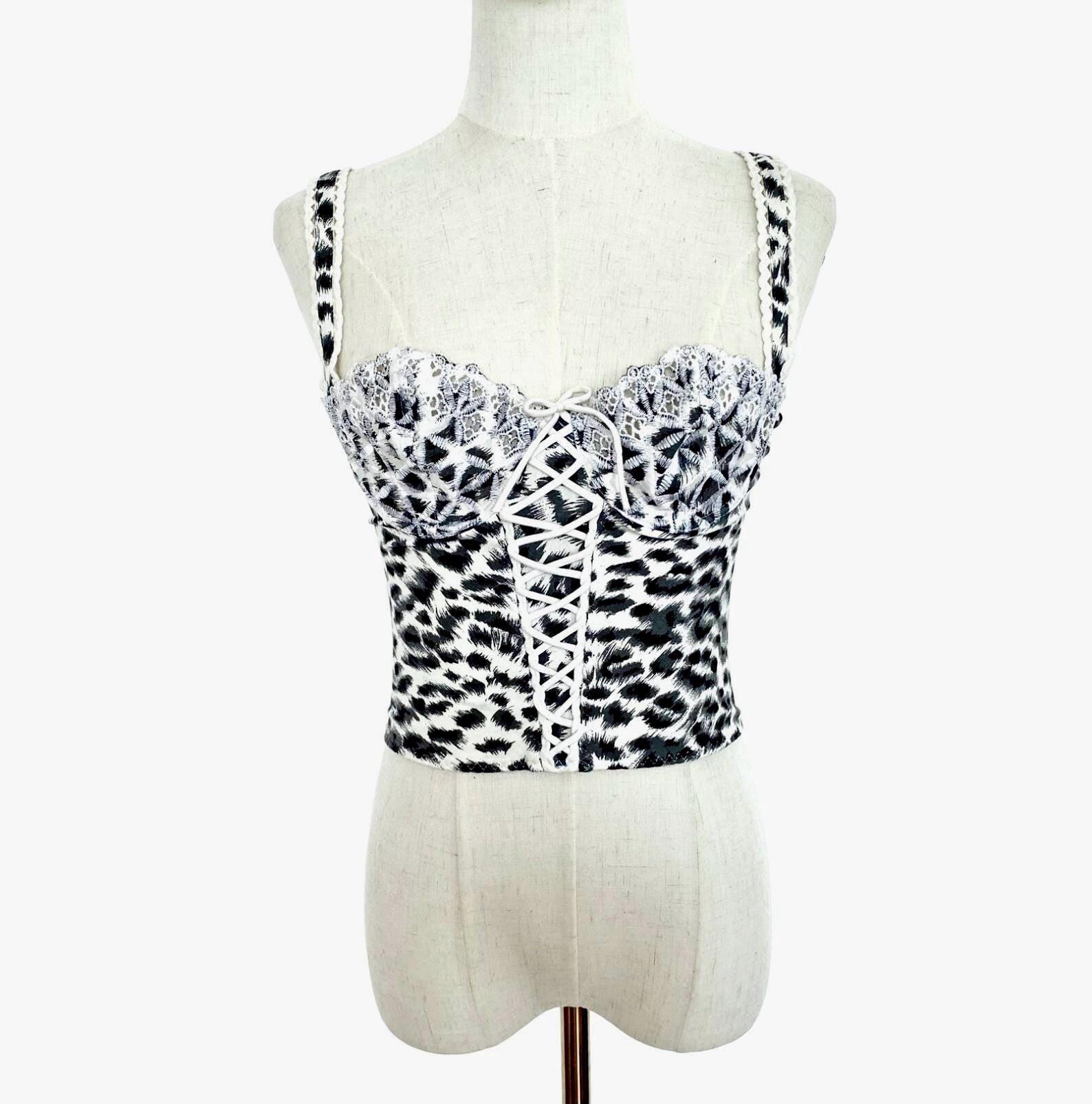 Vintage AUBADE Bustier, Black and White Leopard Embroidery Corset - Etsy