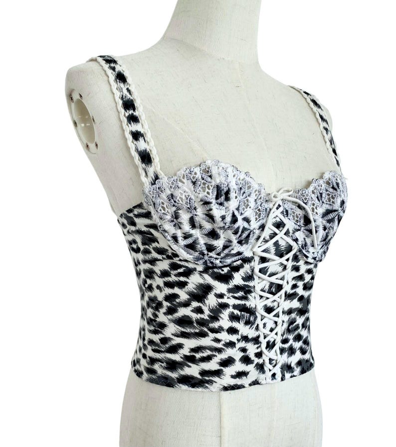 Vintage AUBADE Bustier, Black and White Leopard Embroidery Corset - Etsy