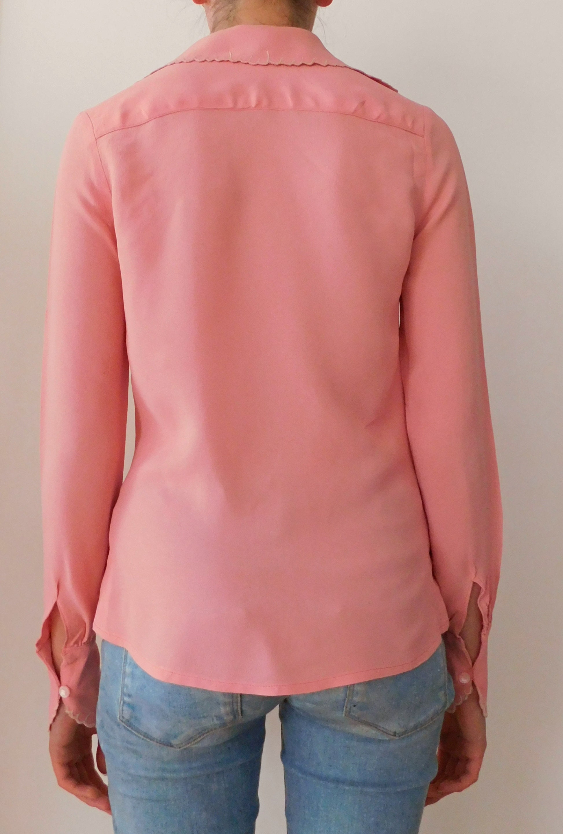70s Salmon Pink Blouse/vintage Embroidery Blouse/french Vintage - Etsy