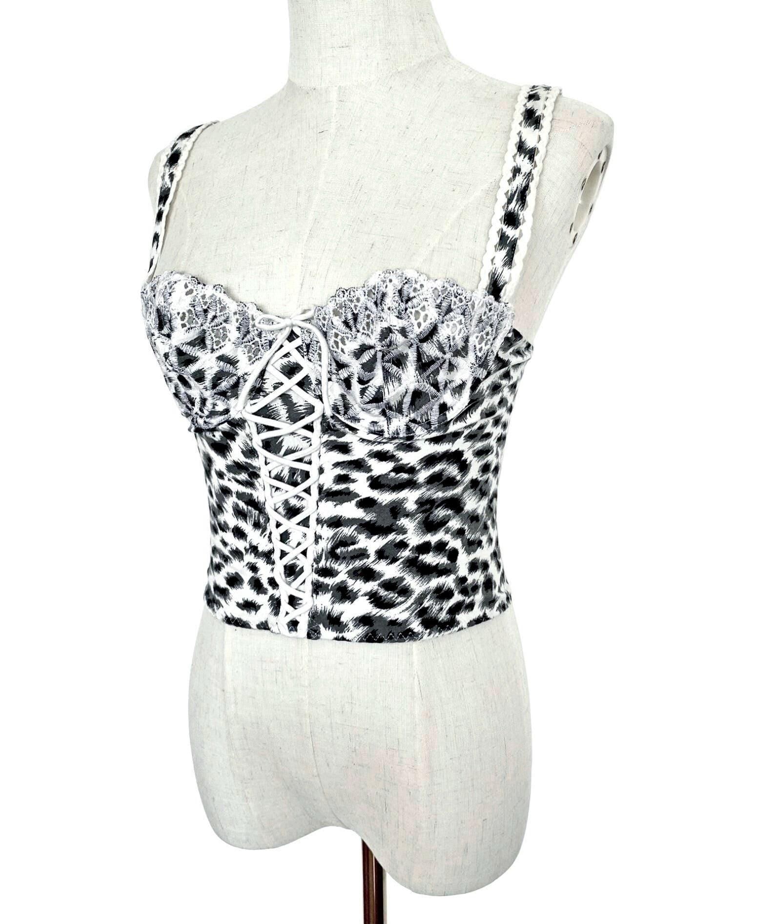 Vintage AUBADE Bustier, Black and White Leopard Embroidery Corset - Etsy