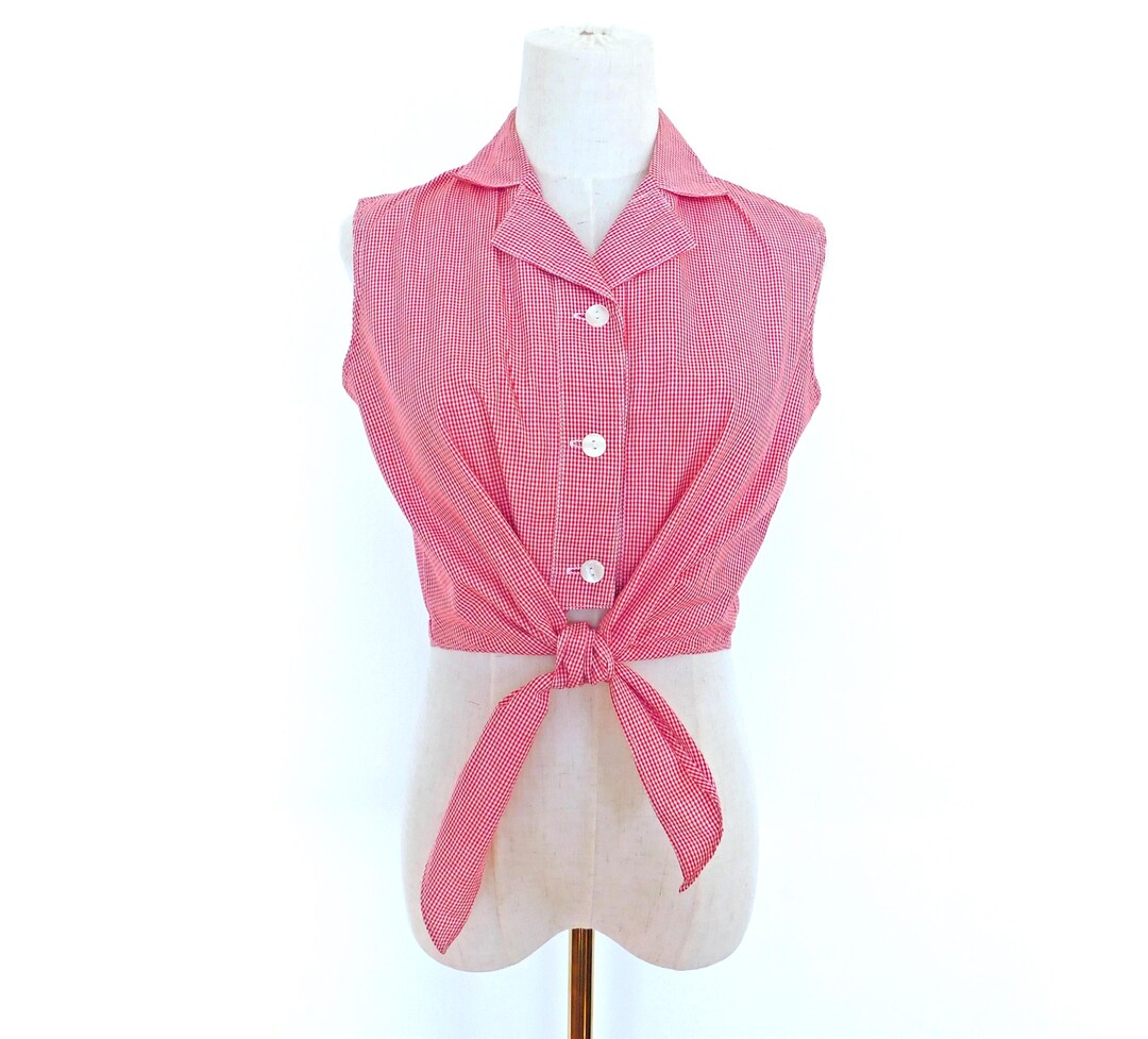 Vintage 80s Vichy Top, Vintage Crop Top, Checkered Top, Pin up Top ...
