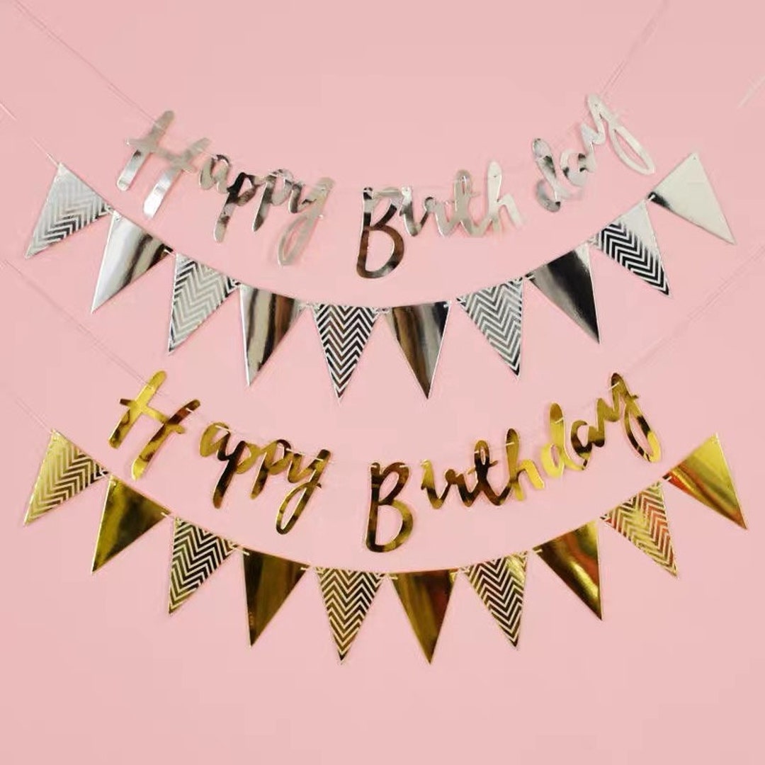Happy Birthday Banner, Triangle Banner Decor, Birthday Party Banner ...