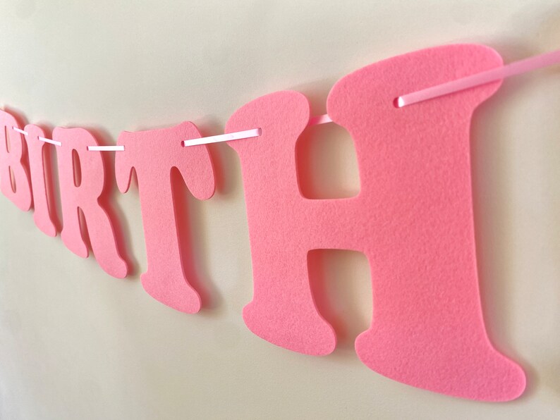 Felt Pink Happy Birthday Banner, Rainbow Blue Red Happy Birthday ...