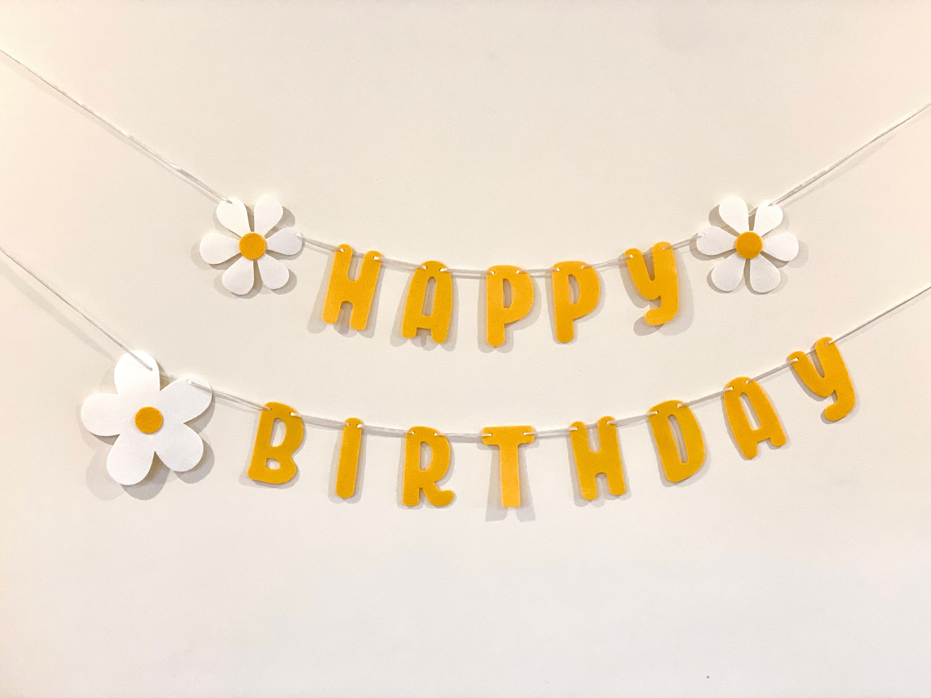 Felt Happy Birthday Flower Banner With White Sand Color Balloons ...