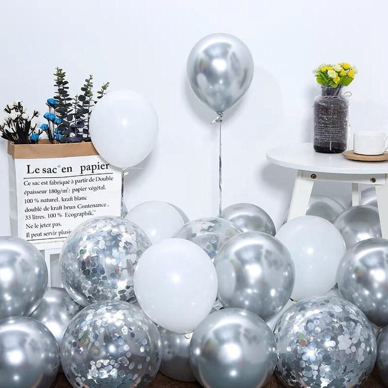 30 Pcs White Silver Balloons Set- Birthday Party Balloons, Wedding ...
