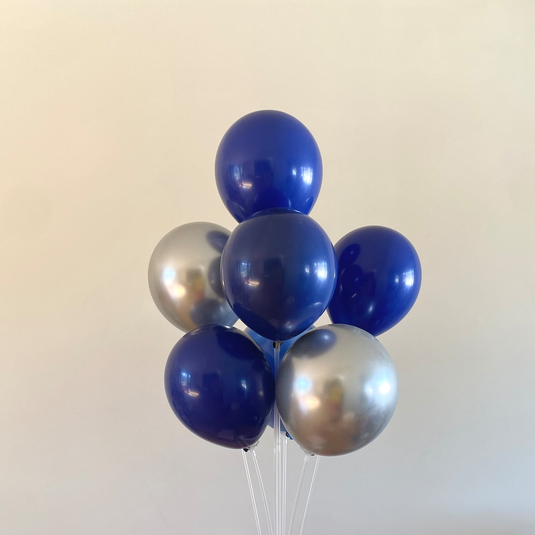 Navy Blue Silver Set Double Stuffed Balloons for Birthday Party ...