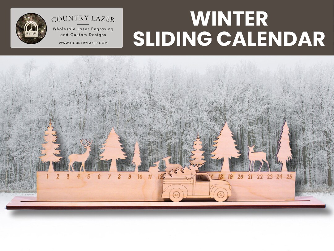 Winter Themed Laser-cut Sliding Calendar, Baltic Birchwood Holiday ...