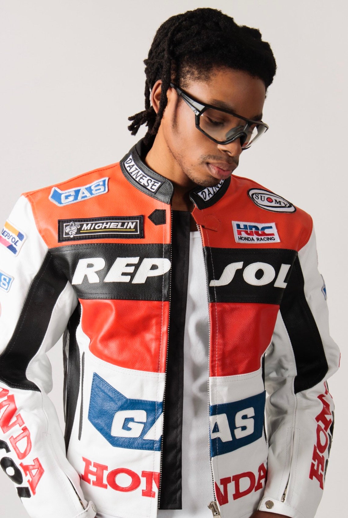 Racer Leather Jacket Y2K Leather Jacket NASCAR Leather - Etsy