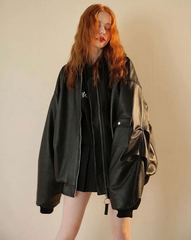 Oversized Leather Bomber Jacket 90s Leather Bomber Jacket - Etsy