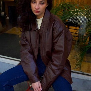 90s Oversized Brown Leather Jacket Y2K Leather Jacket | Etsy UK