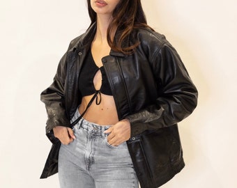 Vintage 90's Leather Jacket, Oversized Leather Bomber Jacket Vintage 90's Leather Jacket, Oversized Leather Bomber Jacket