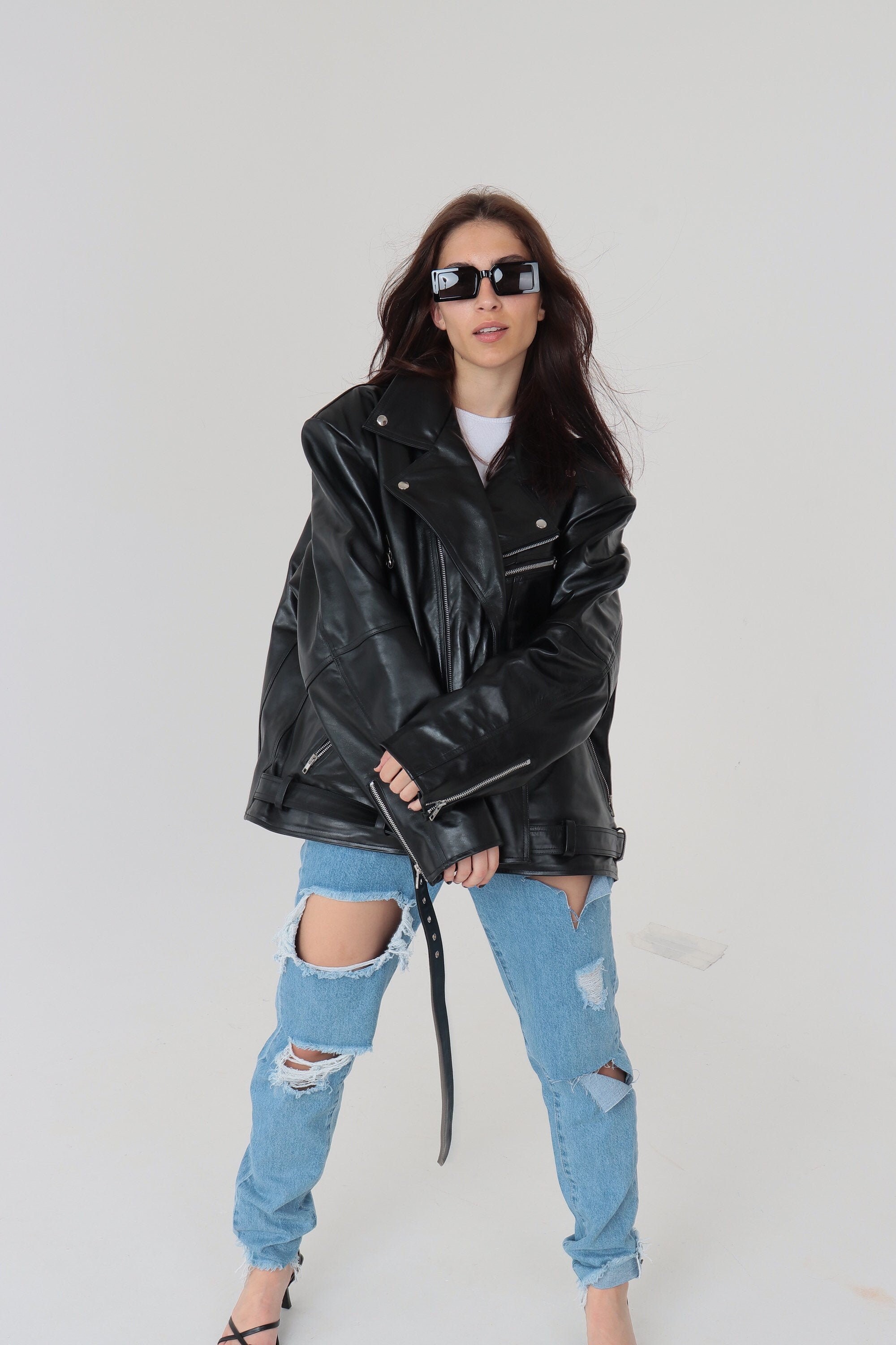 Oversized Leather Biker Jacket Boyfriend Oversized Jacket - Etsy