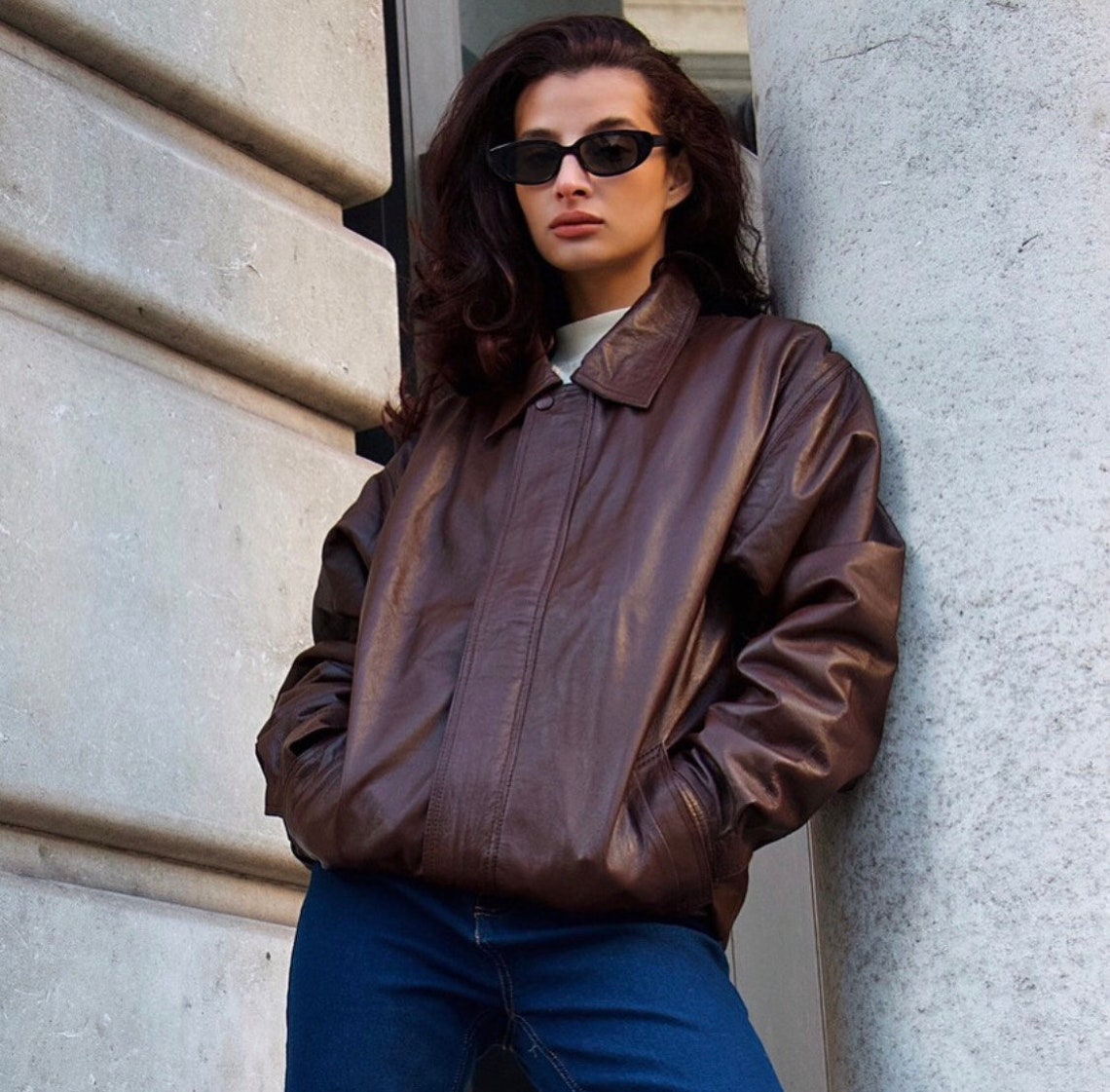 90s Oversized Brown Leather Jacket Y2K Leather Jacket - Etsy UK