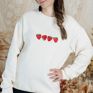 Embroidered Strawberry Sweatshirt, Four Strawberries Embroidered ...