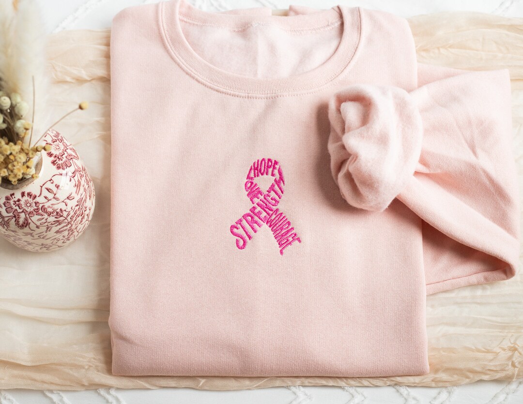 Embroidered Breast Cancer Awareness Sweatshirt, Embroidered Pink Ribbon ...