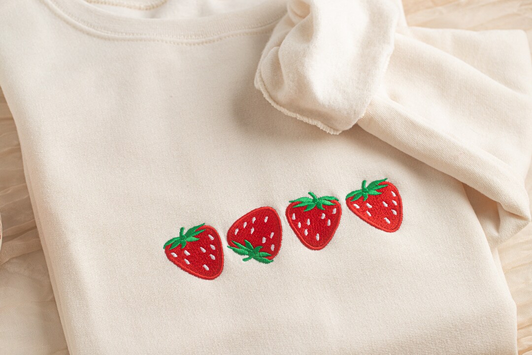 Embroidered Strawberry Sweatshirt, Four Strawberries Embroidered ...