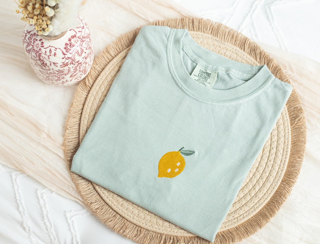 Embroidered Lemon Comfort Colors® Tshirt, Embroidered Lemon Tshirt for ...