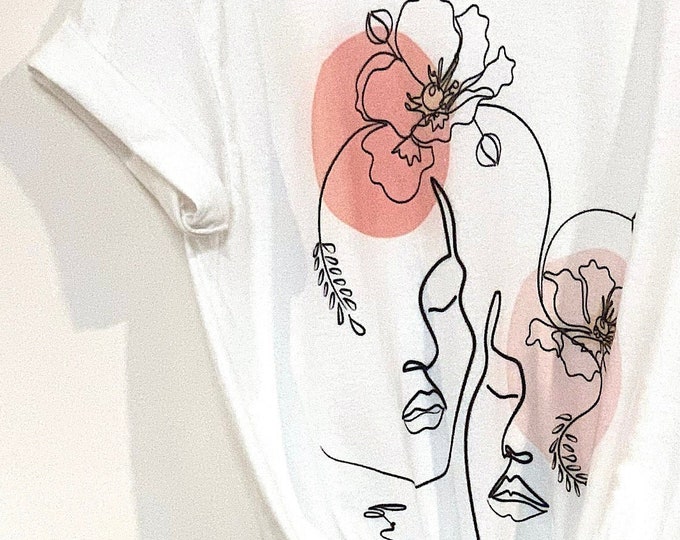 Brave and Beautiful Abstract Faces Line Art Graphic Tee- Minimalist ...