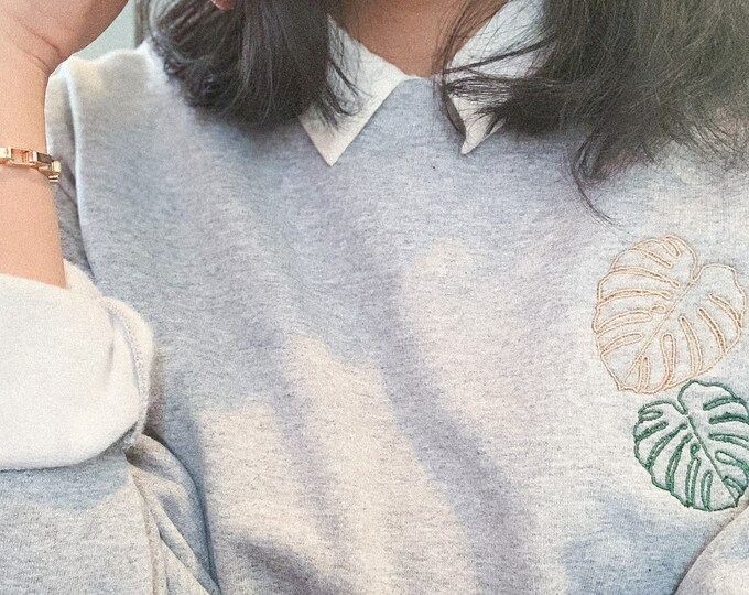 Embroidered Monstera Plant Sweatshirt, Variegated Monstera Deliciosa ...