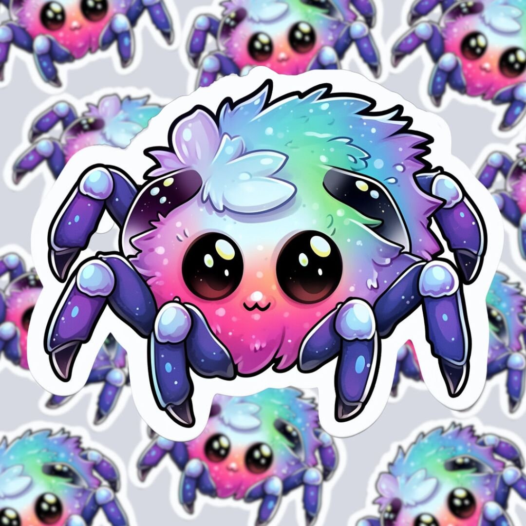 Fluffy and Cute Chibi Spider Sticker for Halloween - Colorful Die-cut ...