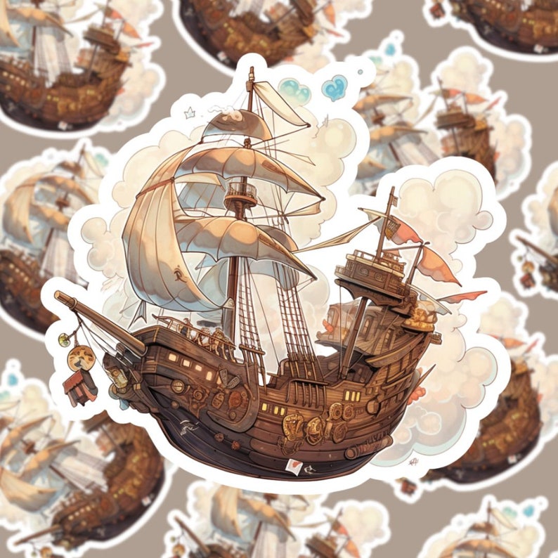 Steampunk Pirate Ship Sticker - Waterproof Vinyl Decal for Laptops ...