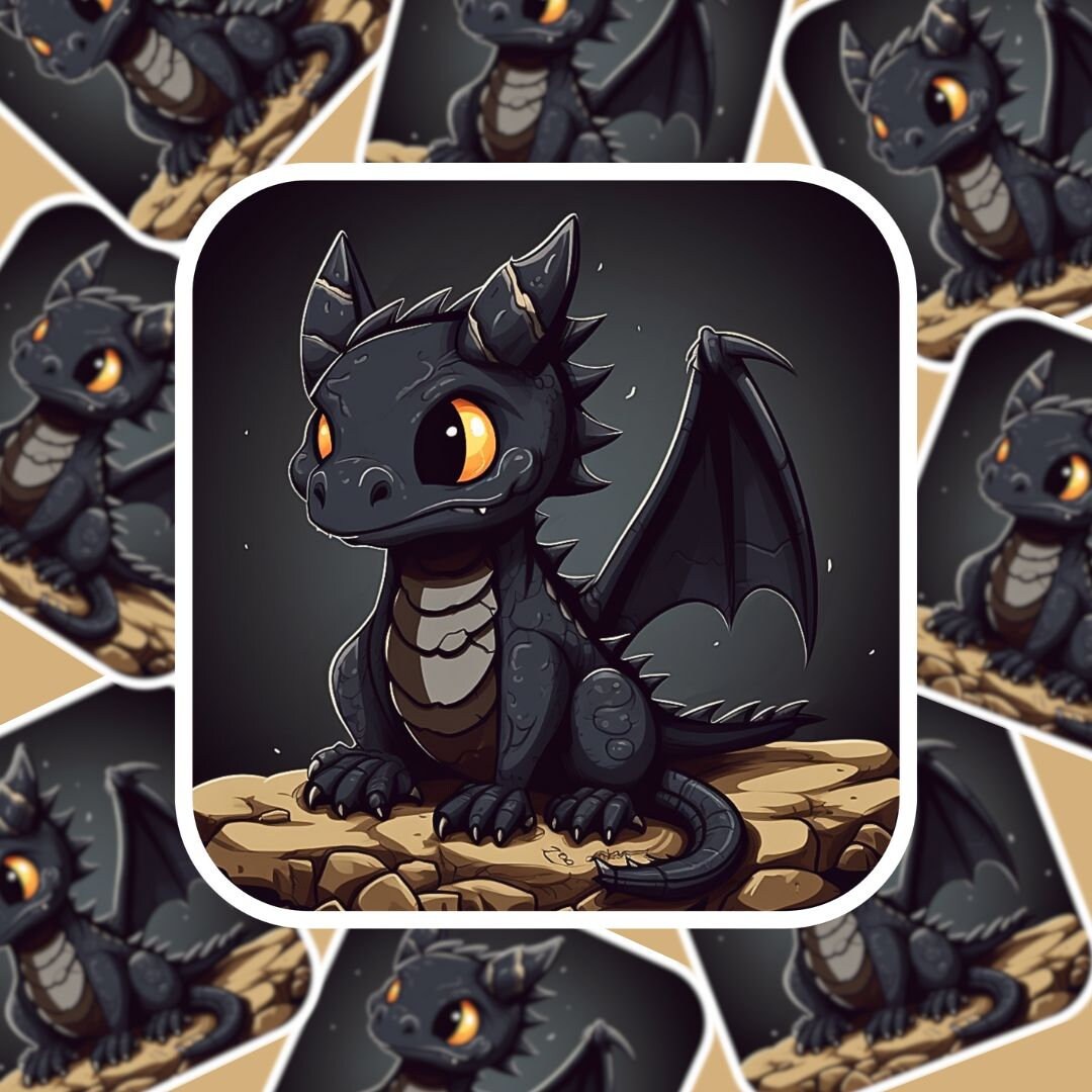 Whimsical Dragon Sticker - Large Baby Black Dragon Decal - Fantasy ...