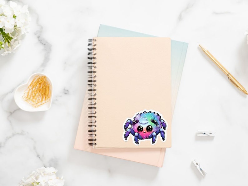 Fluffy and Cute Chibi Spider Sticker for Halloween - Colorful Die-cut ...