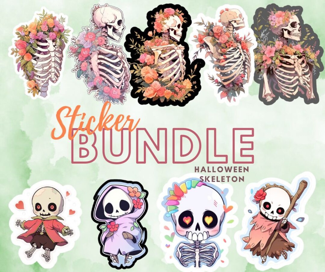 Halloween Skeleton Sticker Pack - Waterproof Sticker Bundle - Halloween ...