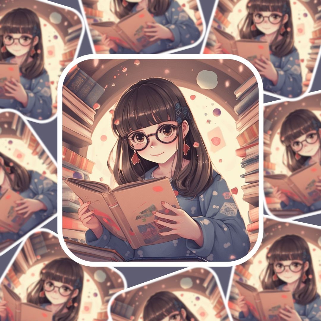 Anime Girl Die-cut Sticker - Cute Kawaii Sticker - Reading Bookish ...