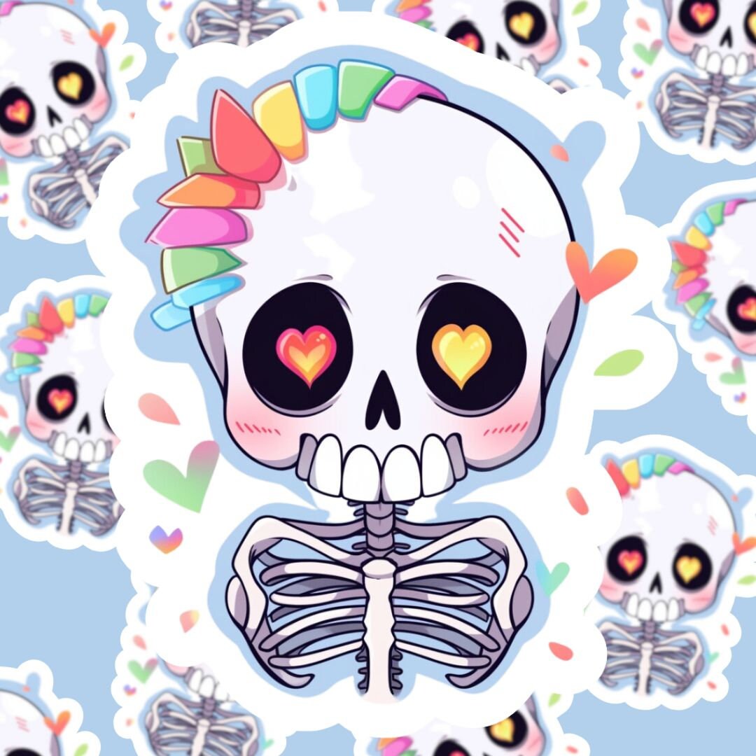 Adorable Chibi Skeleton Sticker - Cute Halloween Decor - Kawaii Fall ...