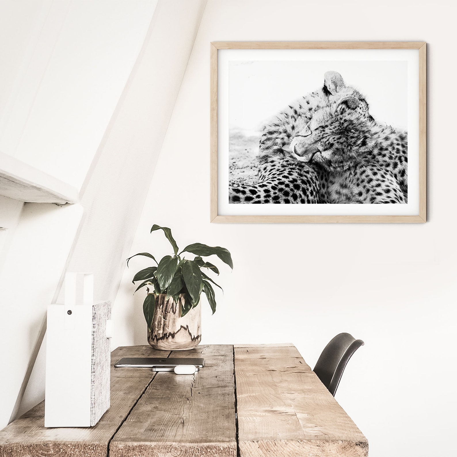 Two Cheetahs Wall Art, Cheetah Print Art in Black and White, African ...